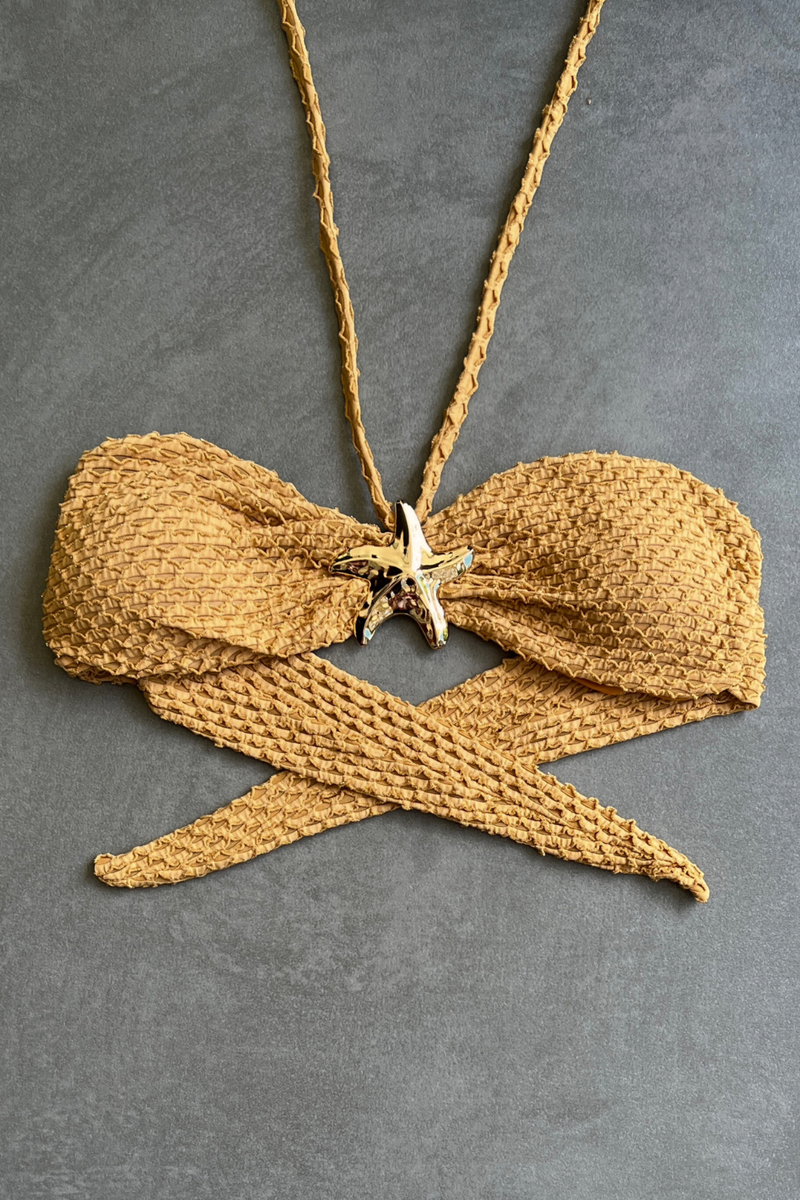 Golden Siren Mermaid Weave Textured Strapless Star Bikini Top ...